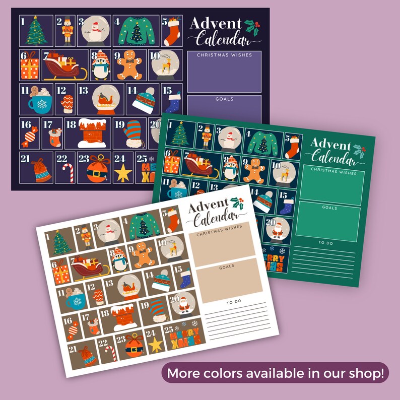 Christmas Advent Calendar Printable Christmas Countdown Advent ...