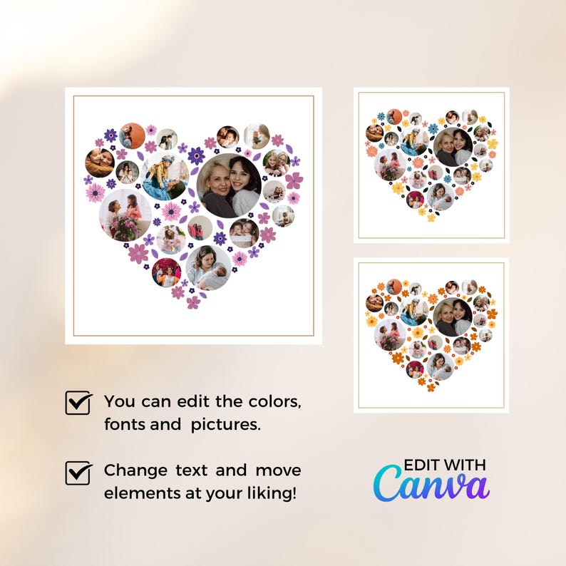 Heart Collage Template Heart Photo Collage Personalized Father's Day ...