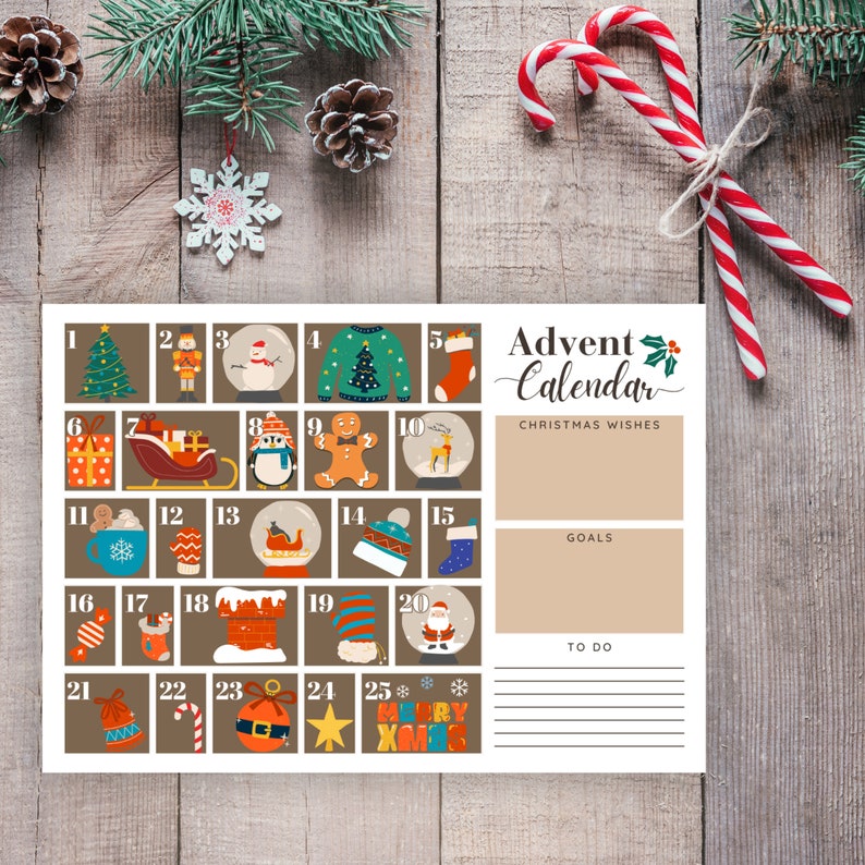 Christmas Advent Calendar Printable Christmas Countdown Advent ...