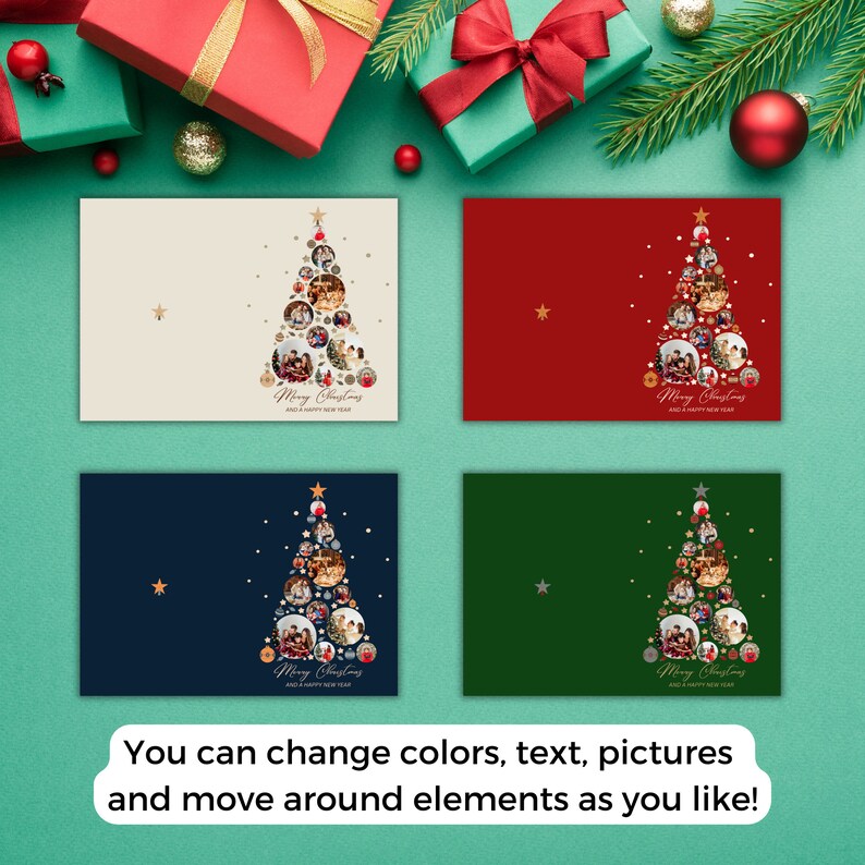 Christmas Photo Card Editable Christmas Photo Collage Holiday Card ...