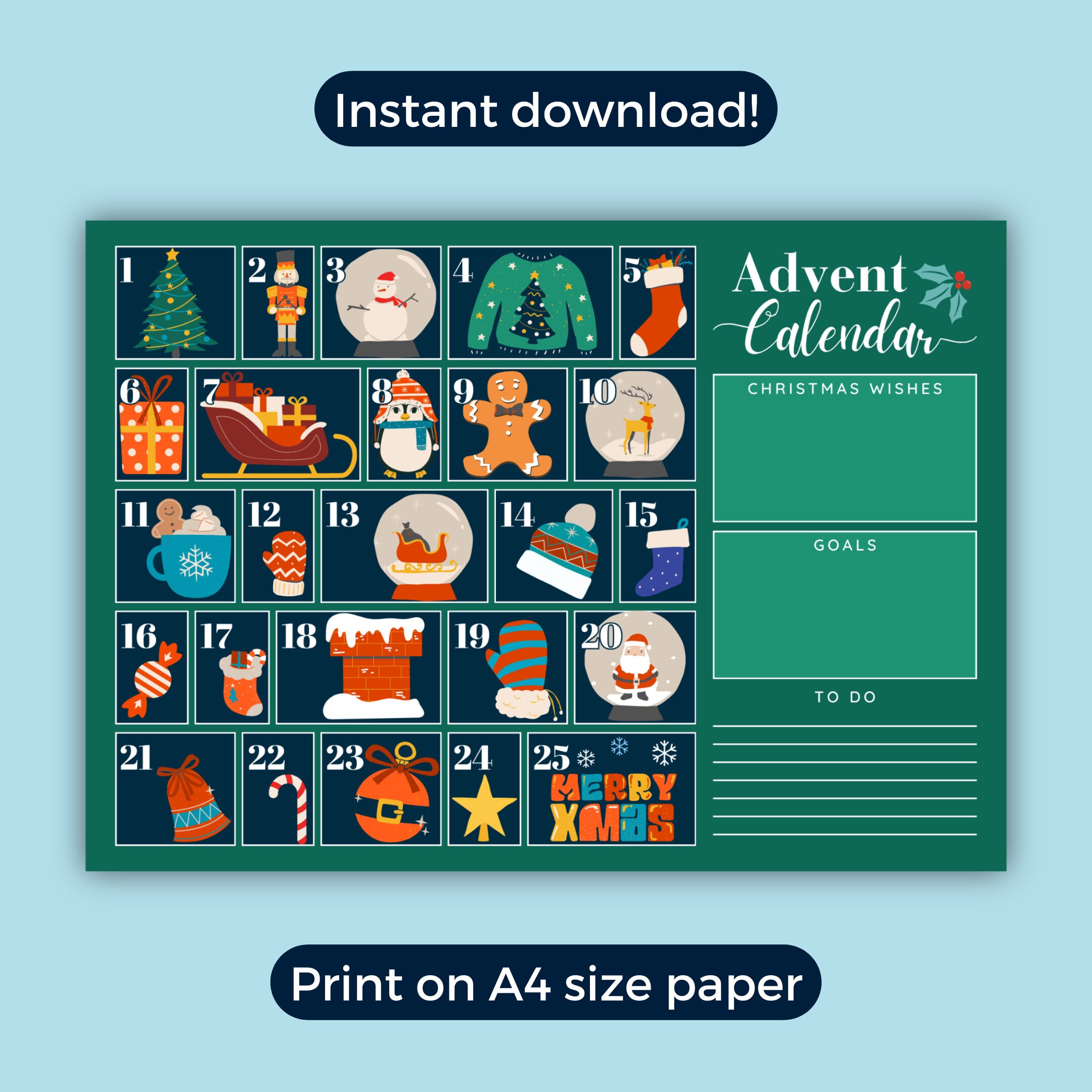 Printable Advent Calendar Christmas Countdown Advent Christmas Calendar ...