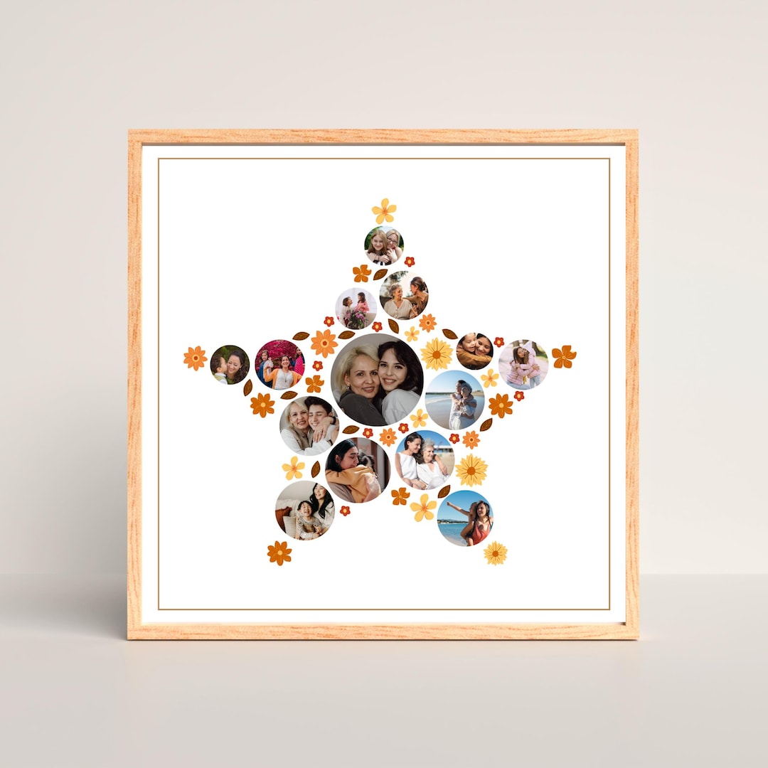Star Collage Template Floral Photo Collage Personalized Father's Day ...