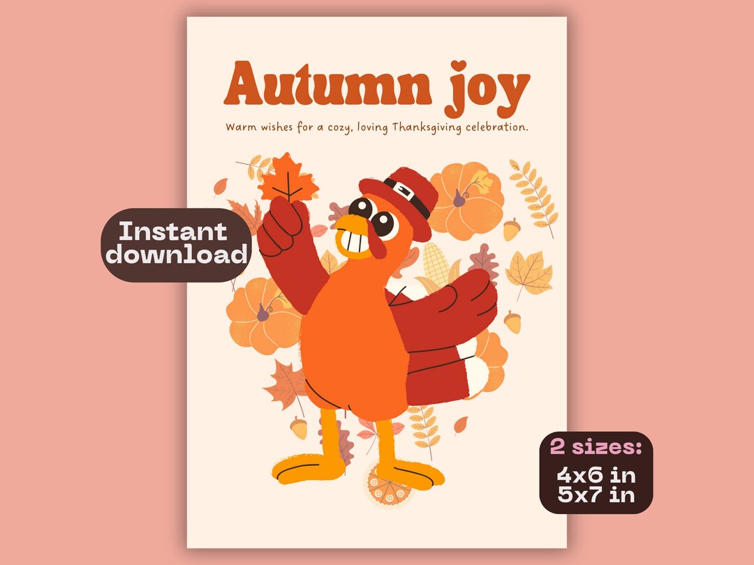 Printable Thanksgiving Card Greeting Card Thanksgiving Gift Cute Turkey ...