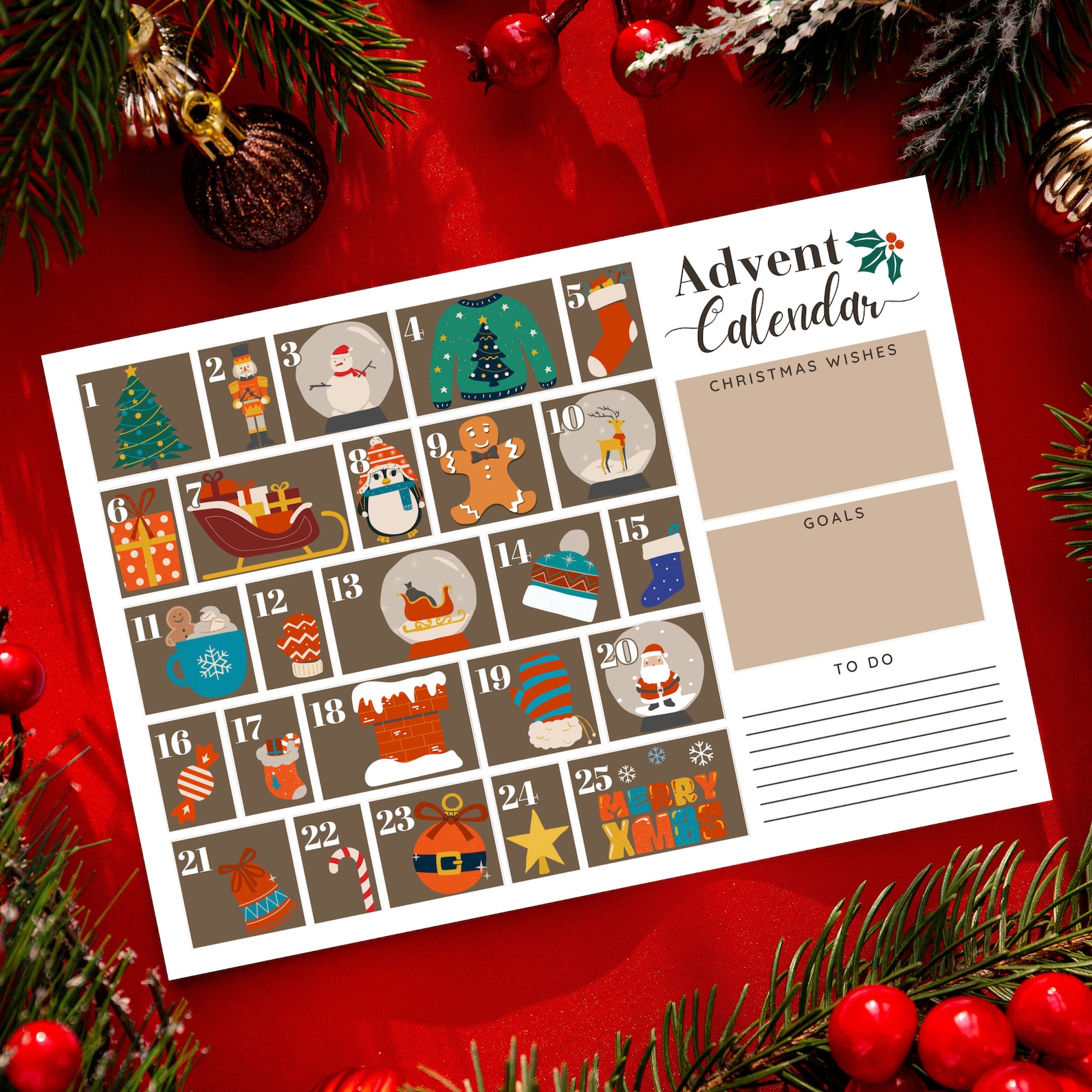 Christmas Advent Calendar Printable Christmas Countdown Advent ...
