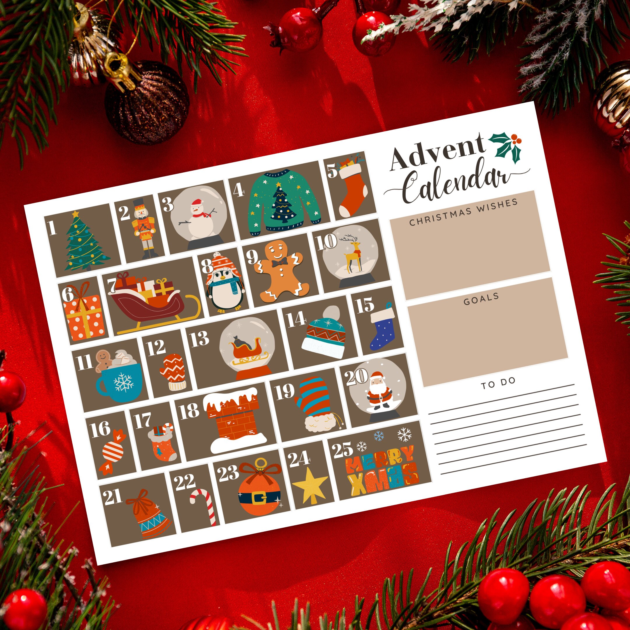 Christmas Advent Calendar Printable Christmas Countdown Advent ...