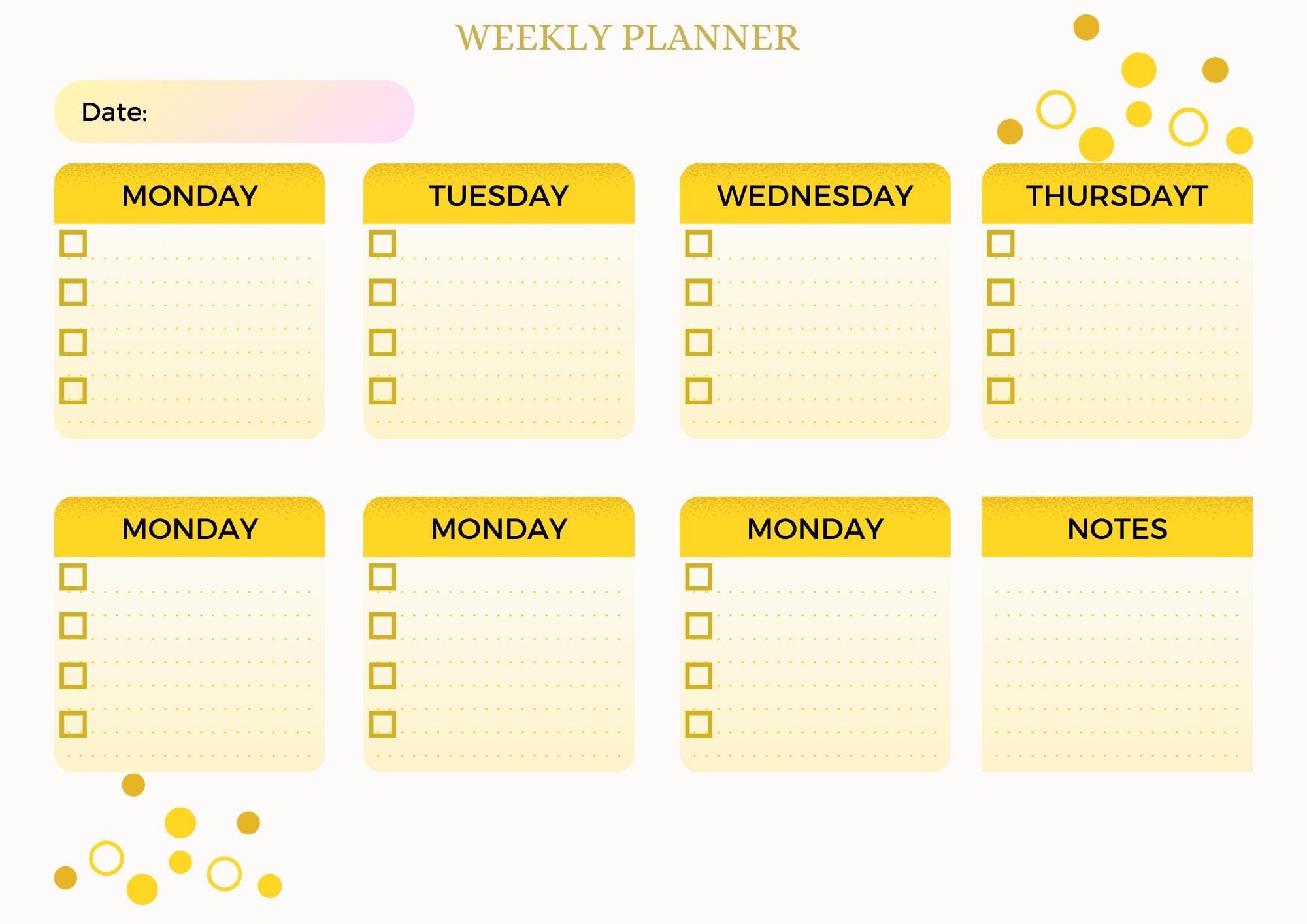 Printable Weekly Planner Bundle: A4 Landscape, 4 Color Themes (digital ...