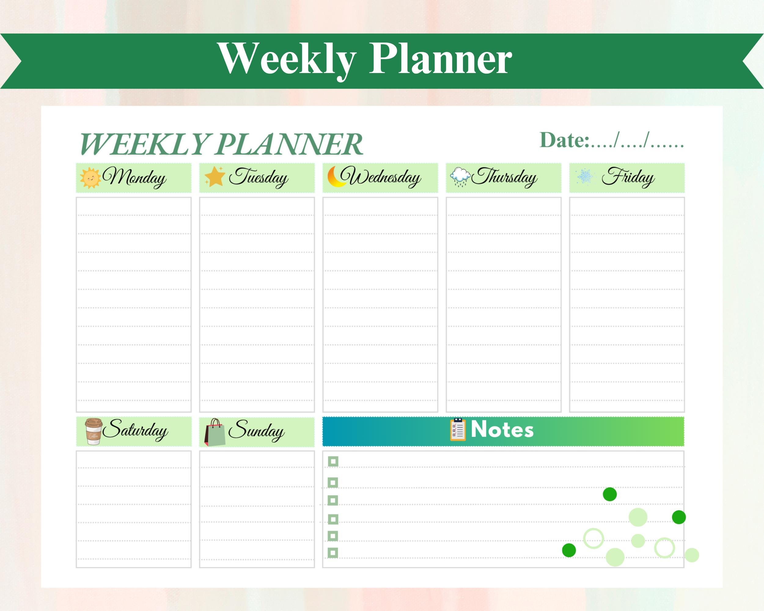Weekly Planner Bundle | 5 Color Themes | A4, A5 & US Letter| Landscape ...
