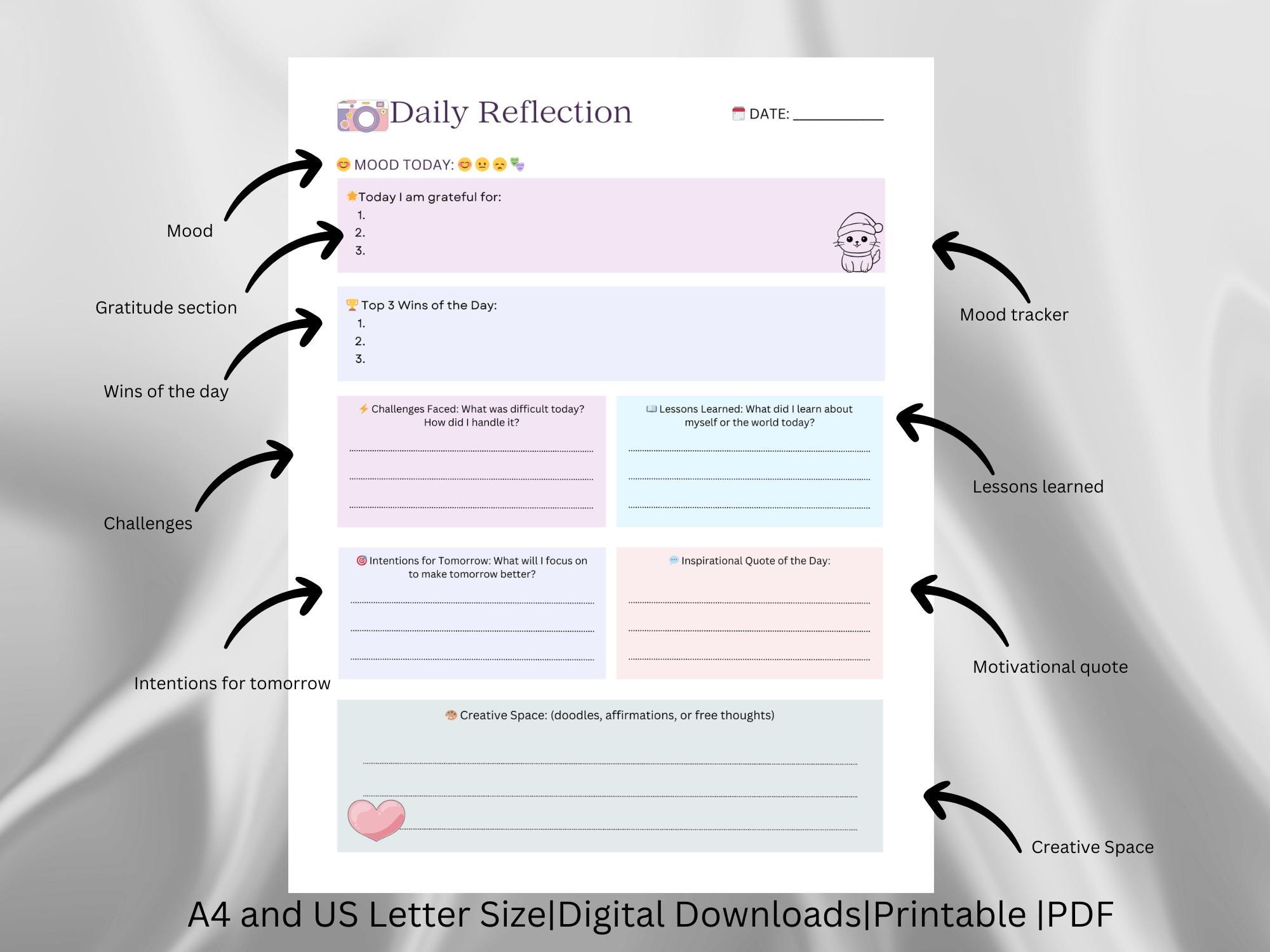 Daily Reflection Planner: Hourly Time Blocking Template (printable PDF ...