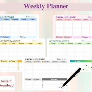 Weekly Planner Bundle | 5 Color Themes | A4, A5 & US Letter| Landscape ...