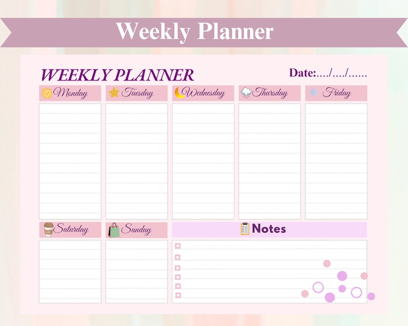 Printable Weekly Planner Bundle | 5 Color Themes | A4, A5 & US Letter ...