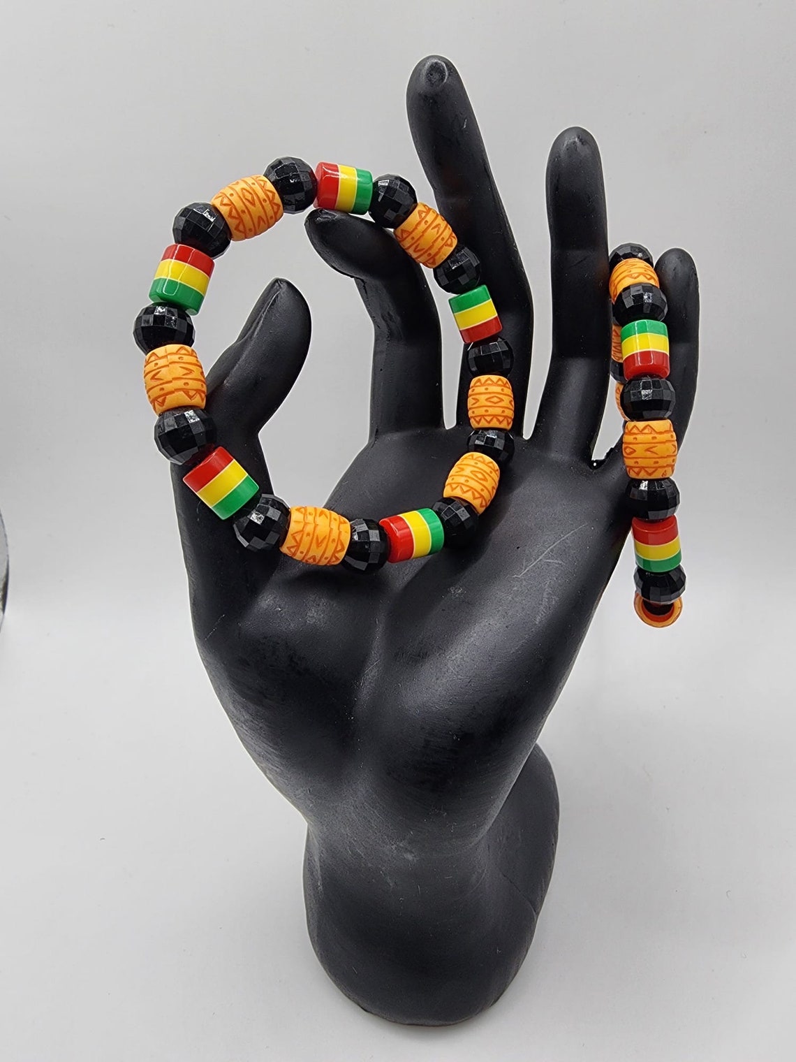 Handmade African Beaded Bracelet With Rasta Colors and Black Beads ...