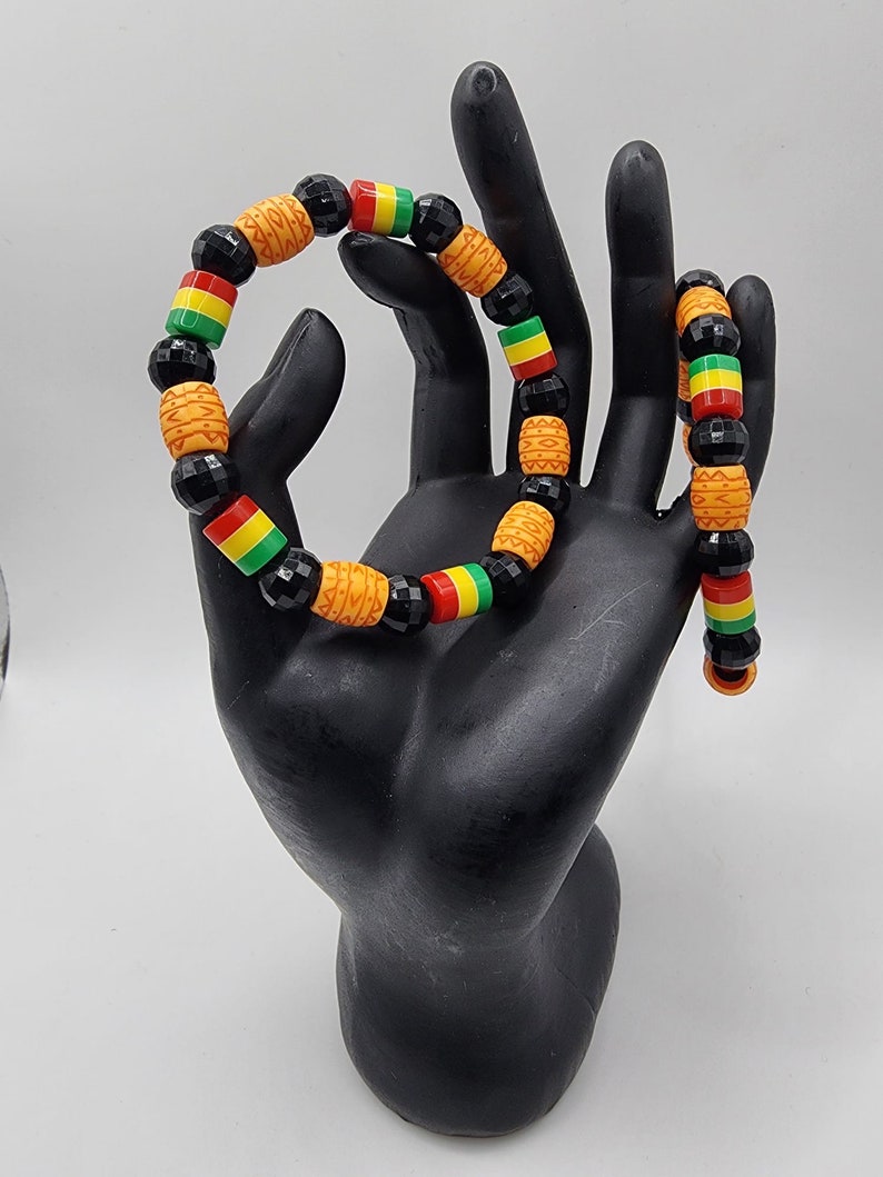 Handmade African Beaded Bracelet With Rasta Colors and Black Beads ...