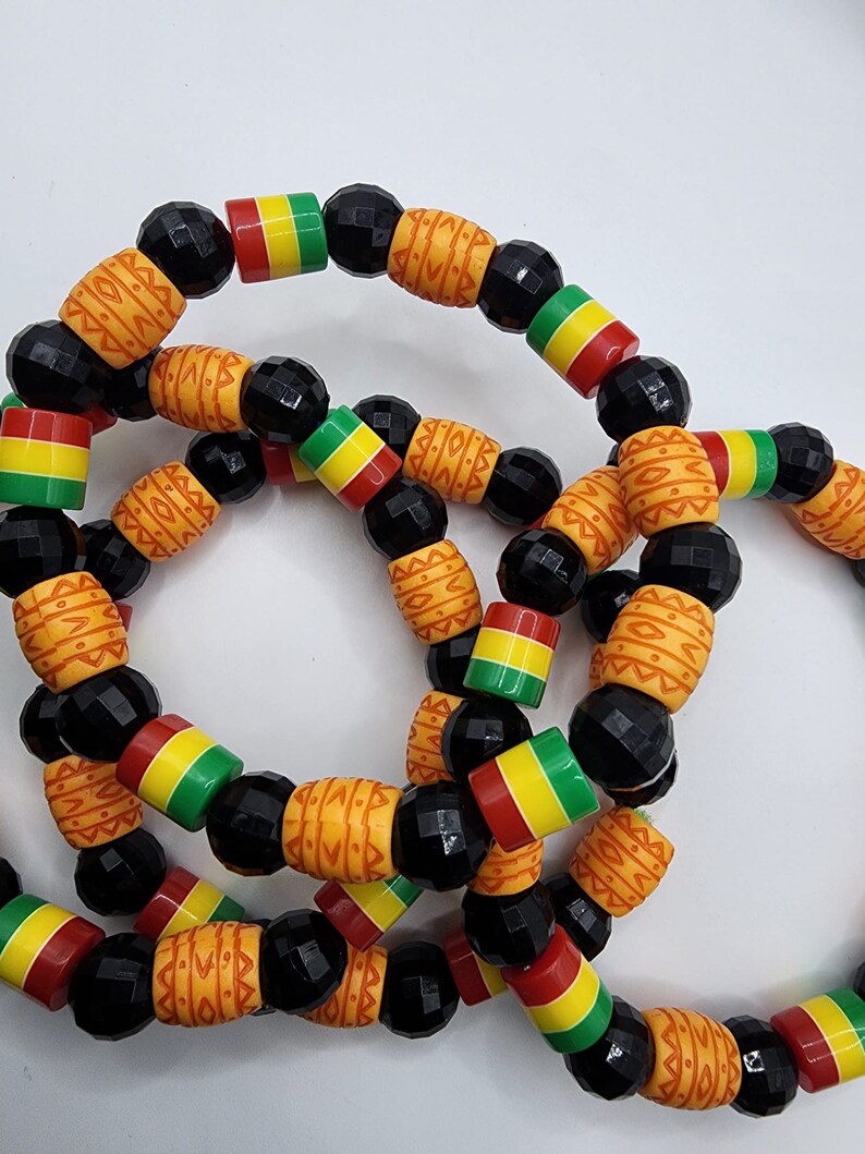 Handmade African Beaded Bracelet With Rasta Colors and Black Beads ...