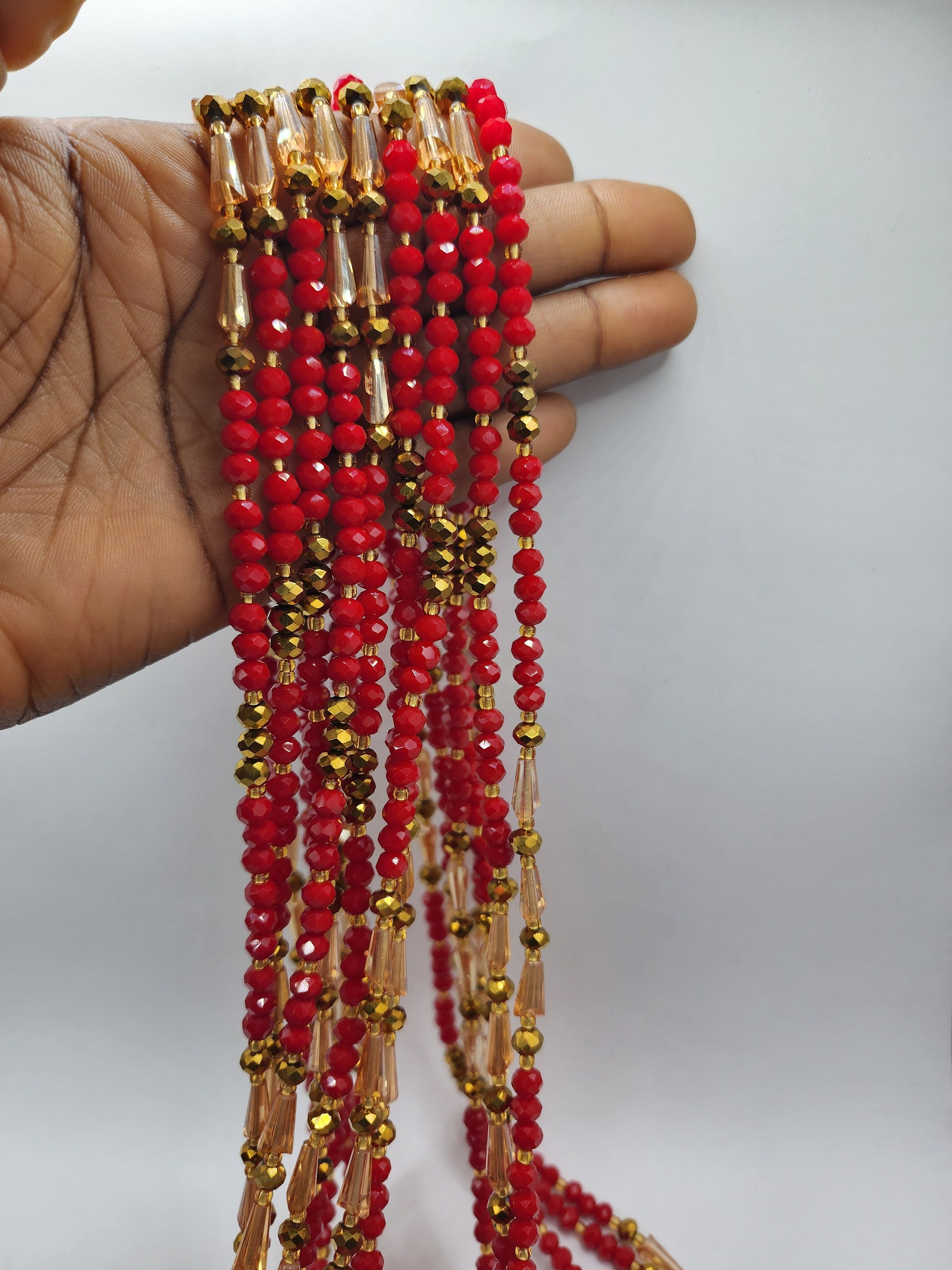 Red and Gold African Waist Beads, Handmade Body Jewelry for Self-care ...
