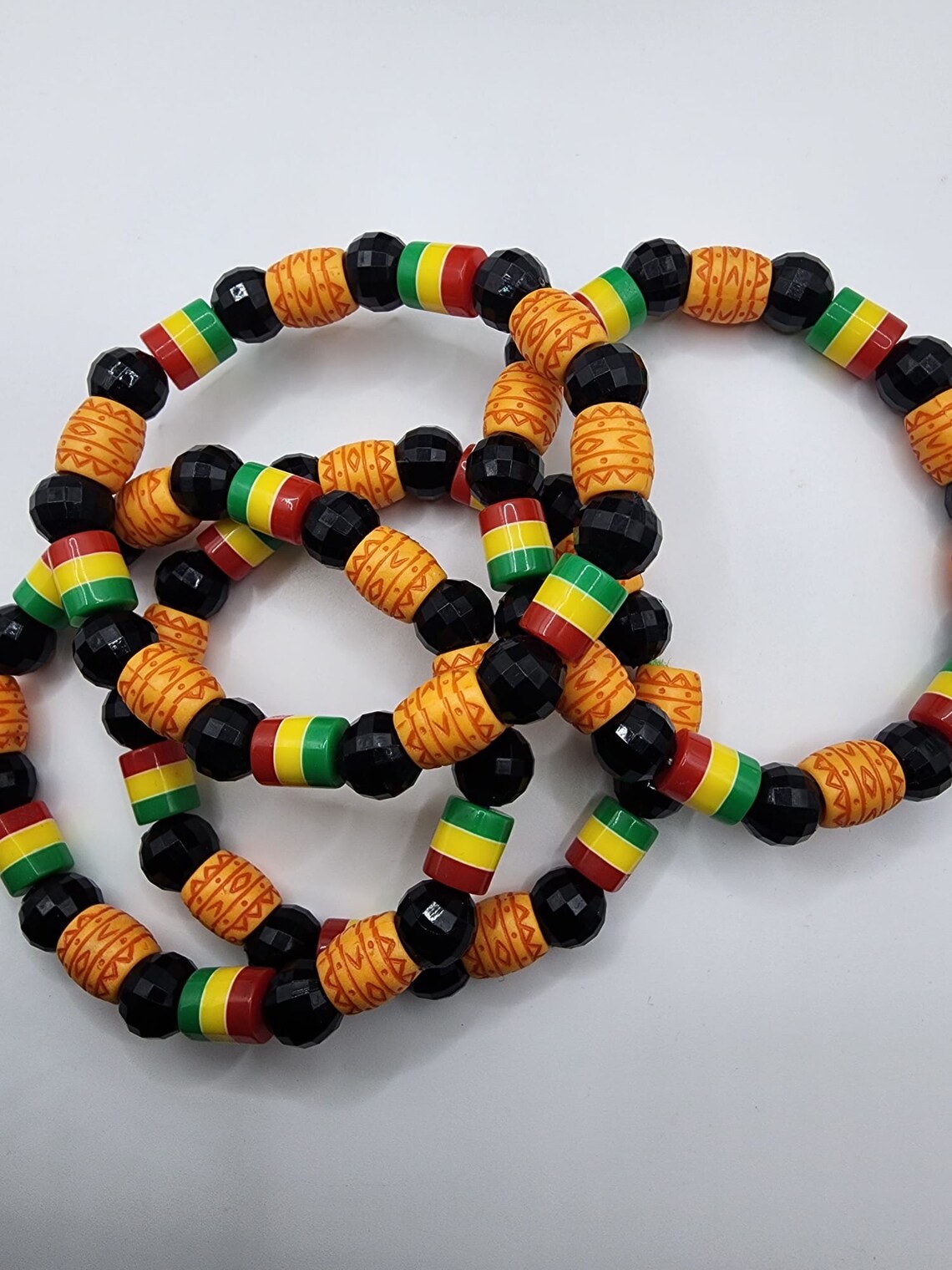 Handmade African Beaded Bracelet With Rasta Colors and Black Beads ...