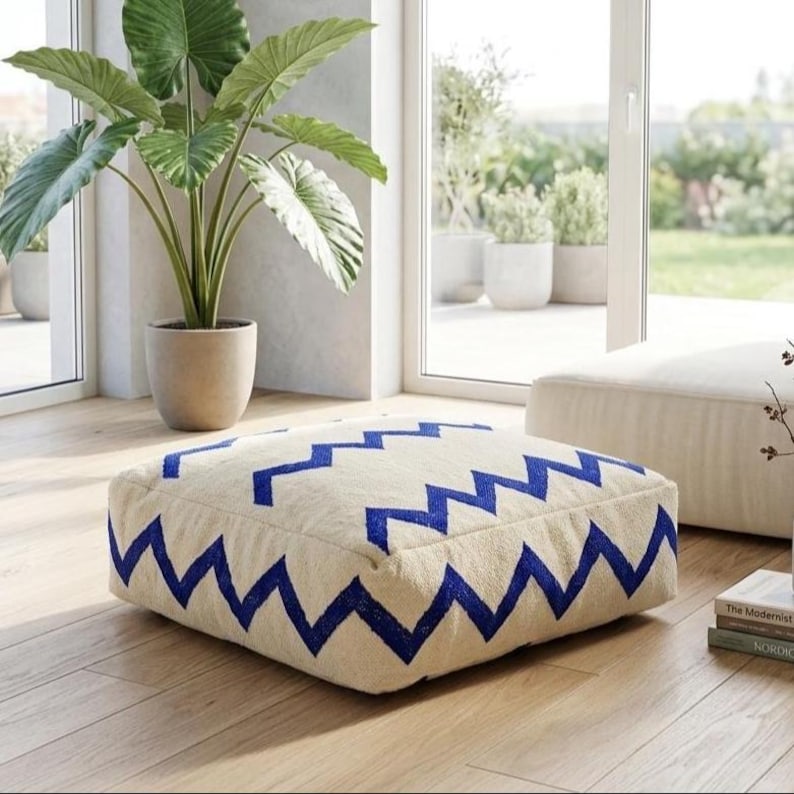 Handmade Moroccan Blue and White Pouf - Etsy