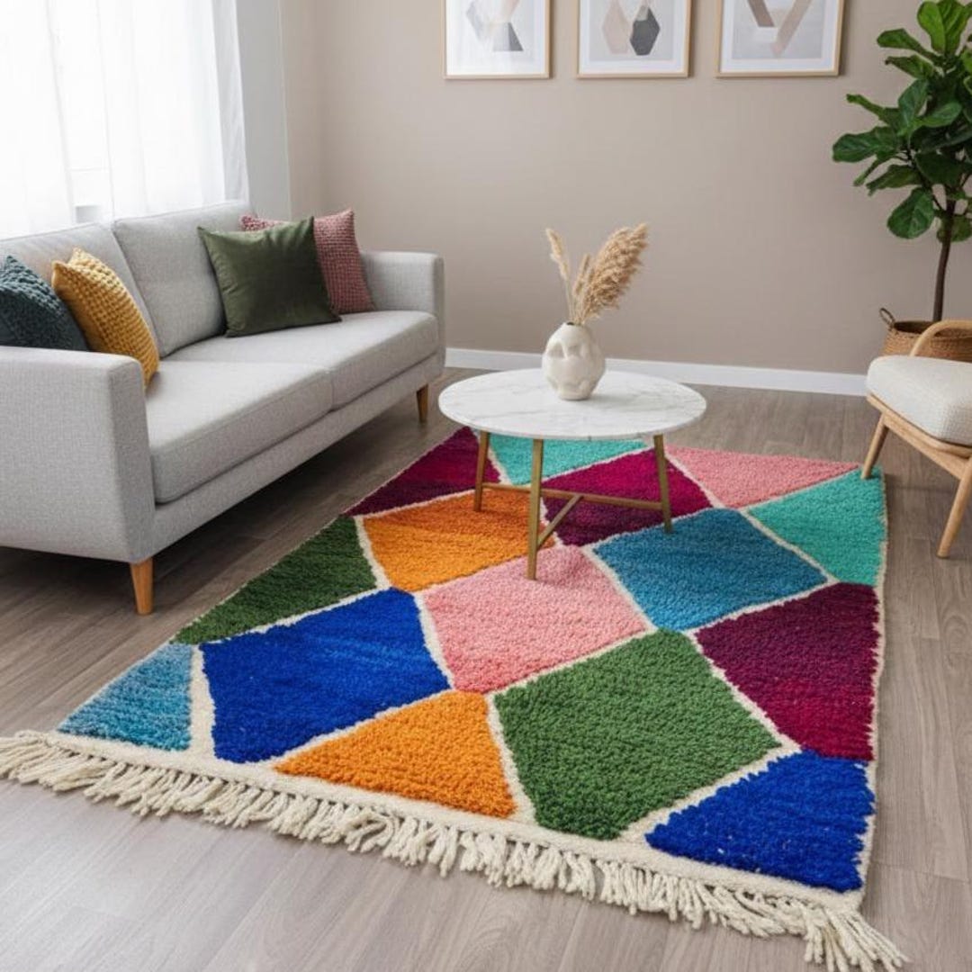 Moroccan Handmade Colorful Wool Rug - Etsy