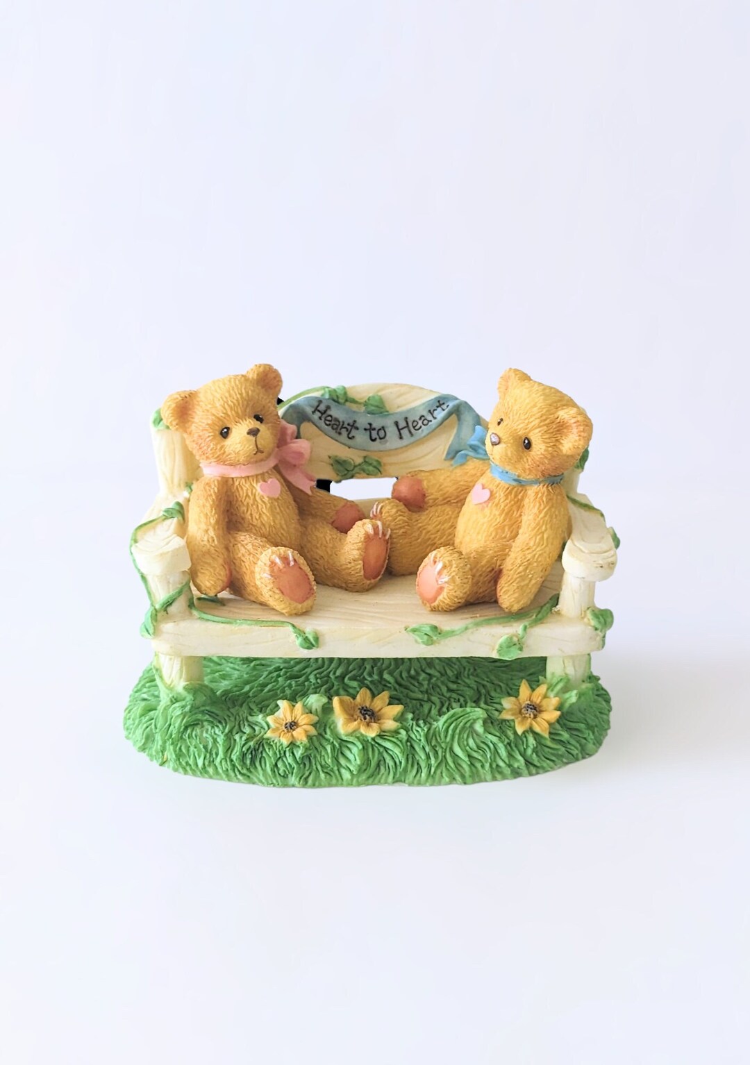 1996 Cherished Teddies 2 Bears Sitting on Bench Like New Condition. - Etsy