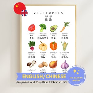 VEGETABLES CHINESE/ENGLISH Instant Download Educational Poster ...