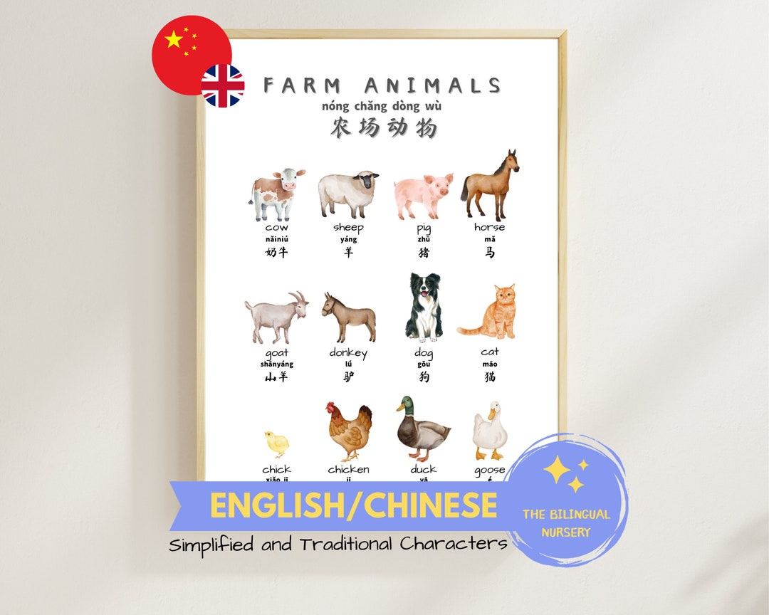 Farm Animals ENGLISH/CHINESE Bilingual Instant Download Educational ...
