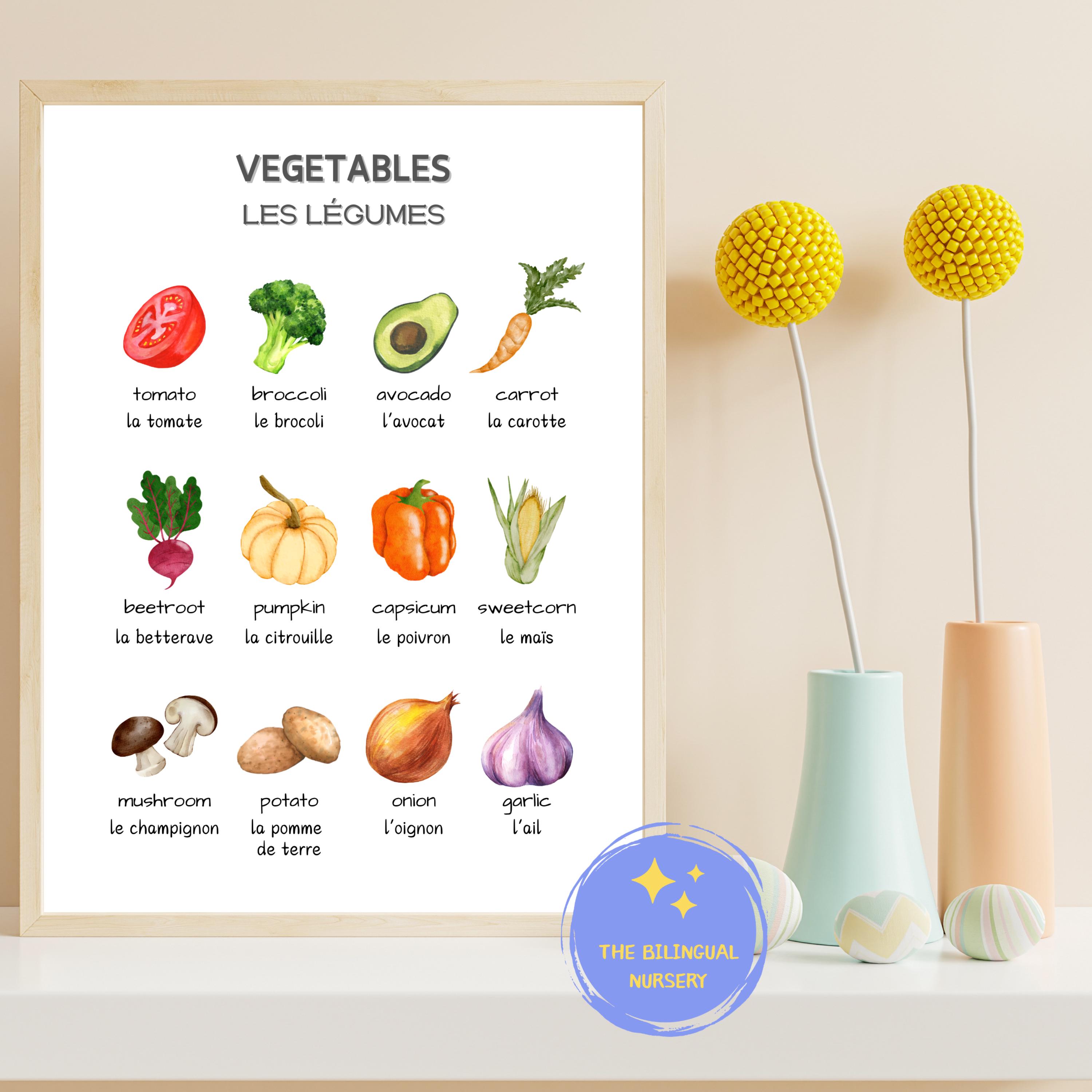 VEGETABLES FRENCH ENGLISH Bilingual Poster Instant Download Educational ...
