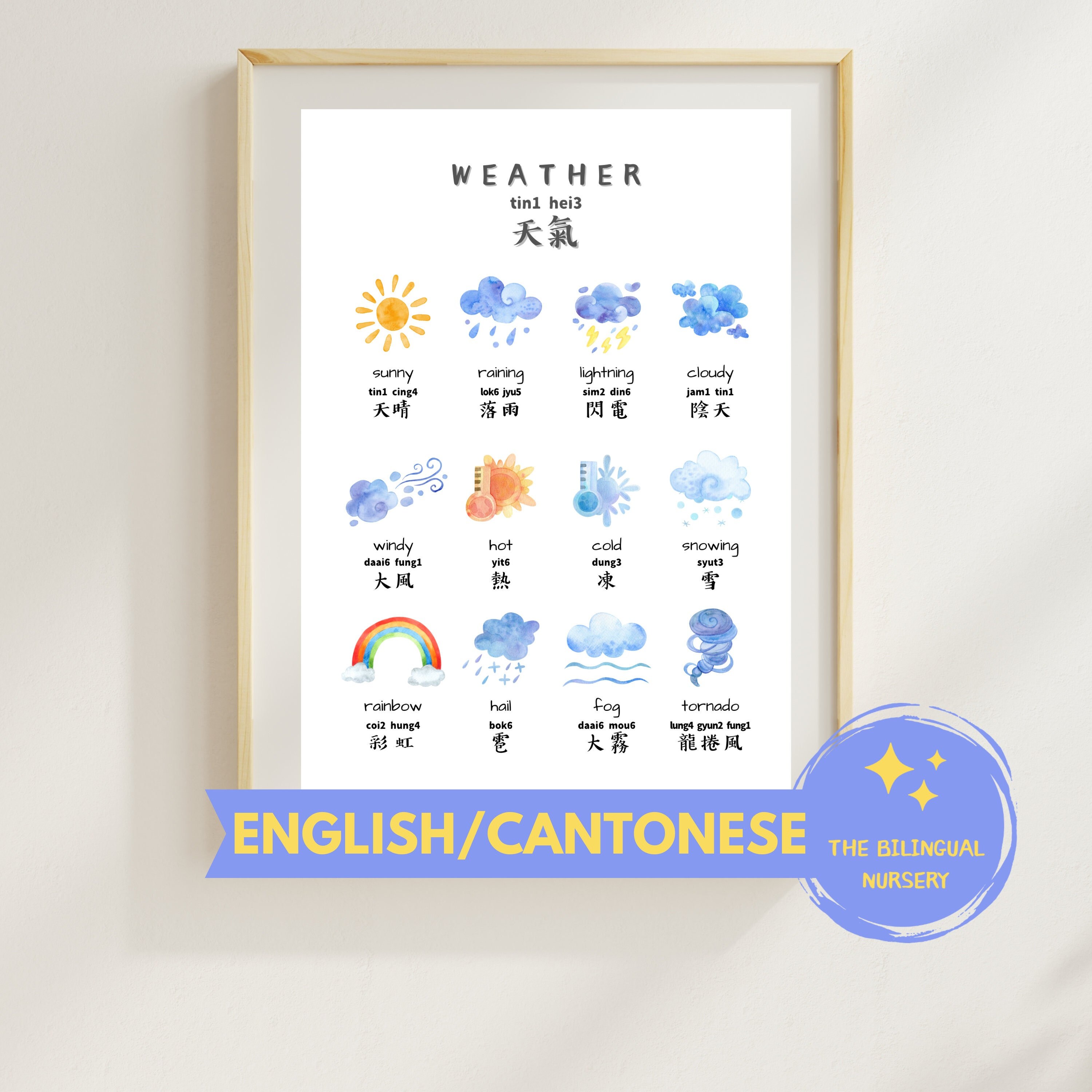 Weather Poster Cantonese English Educational Digital Download Weather ...