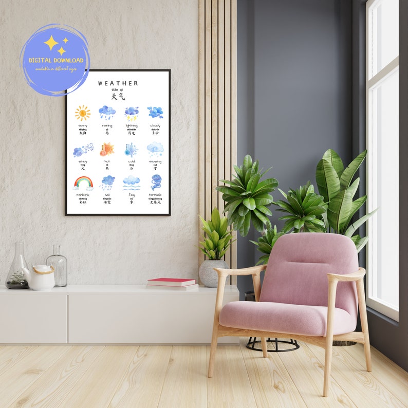 WEATHER ENGLISH/CHINESE Bilingual Instant Download Educational Poster ...