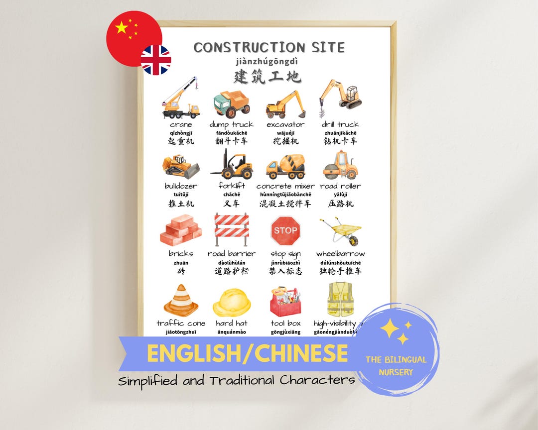 Construction Site ENGLISH CHINESE Pinyin Bilingual Poster Instant ...