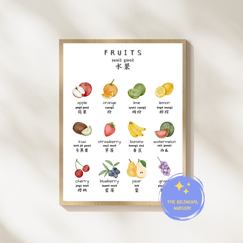 FRUITS English/cantonese Bilingual Poster Instant Download Educational ...