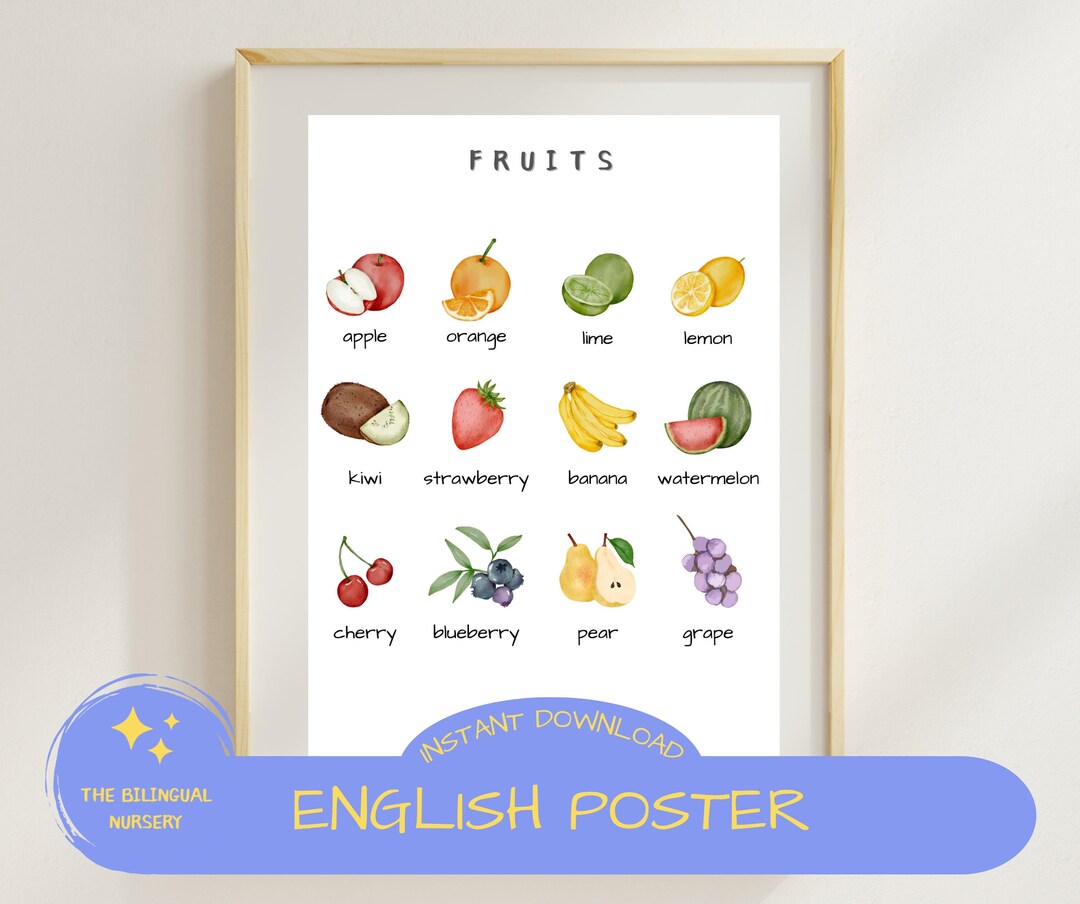 FRUITS ENGLISH Instant Download Educational Poster Montessori - Etsy