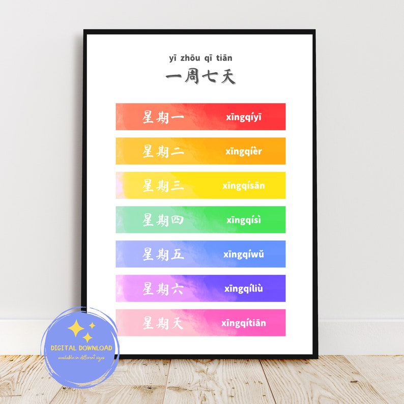 Days of the Week CHINESE MANDARIN SIMPLIFIED Poster Instant - Etsy