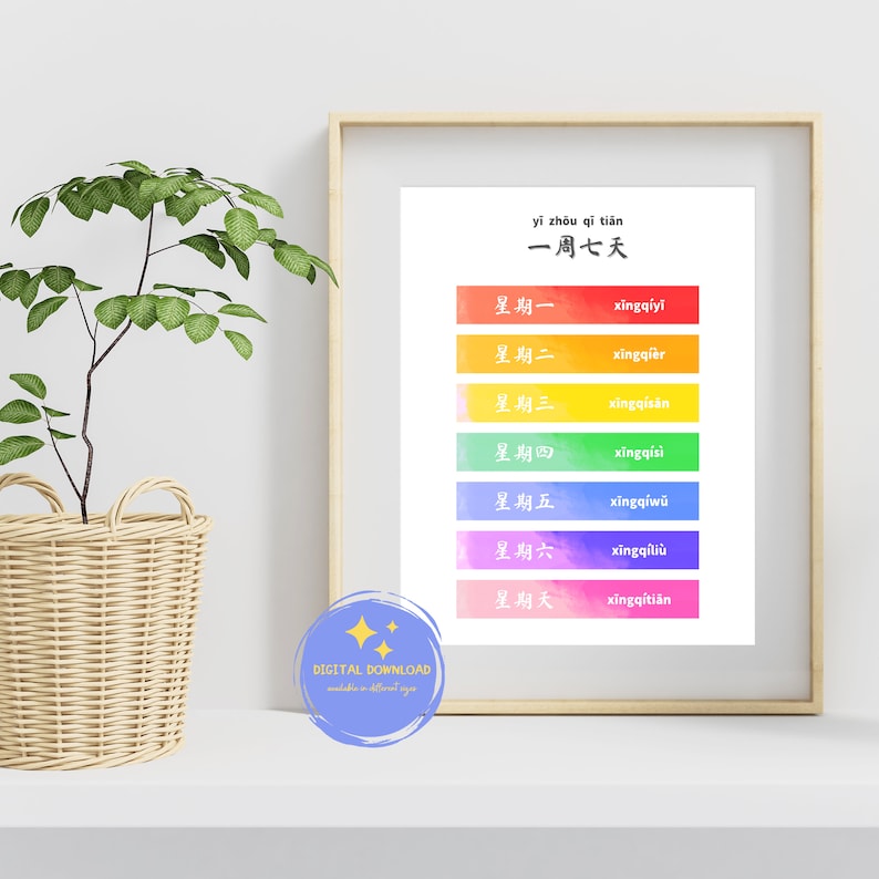 Days of the Week CHINESE MANDARIN SIMPLIFIED Poster Instant - Etsy