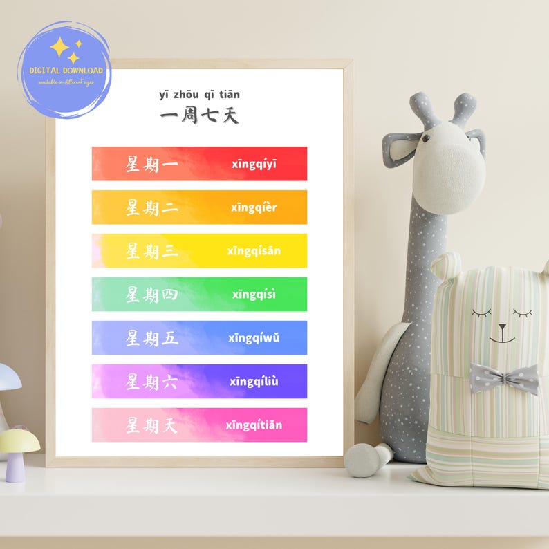 Days of the Week CHINESE MANDARIN SIMPLIFIED Poster Instant Download ...