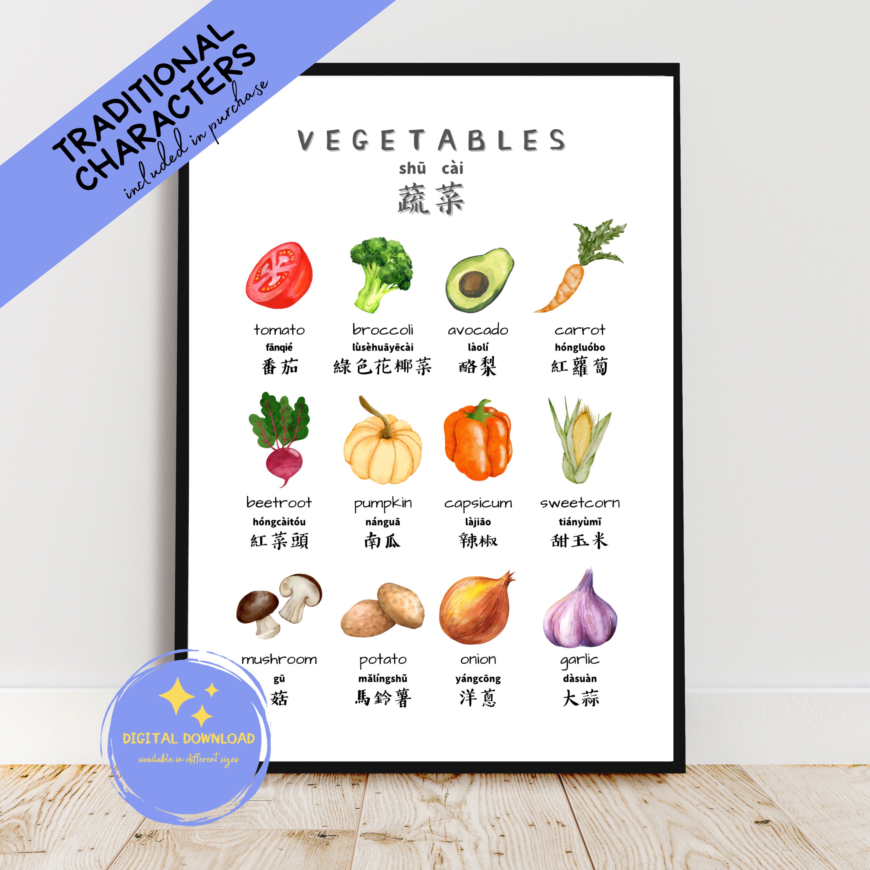 VEGETABLES CHINESE/ENGLISH Instant Download Educational Poster ...