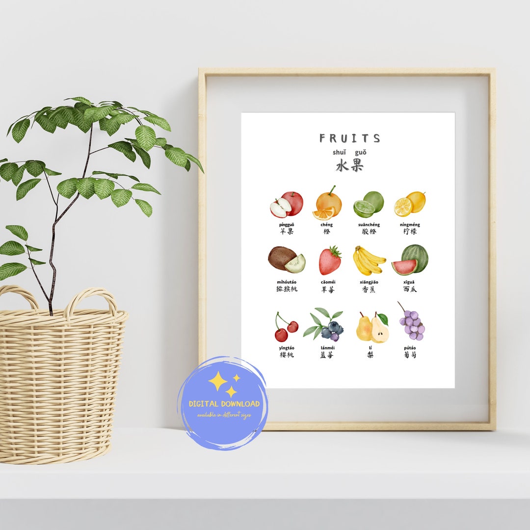 FRUITS CHINESE Instant Download Educational Poster Montessori - Etsy
