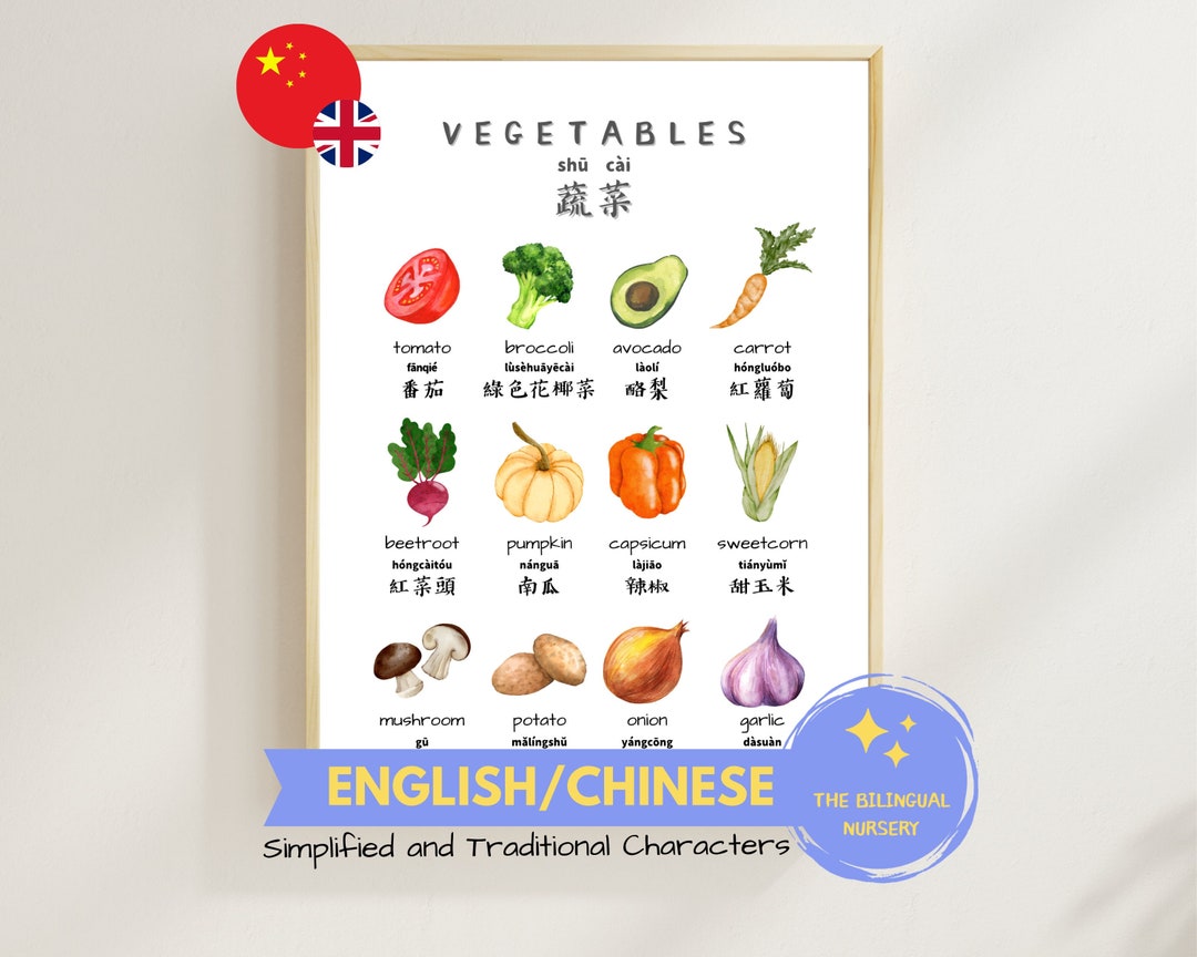 VEGETABLES CHINESE/ENGLISH Instant Download Educational Poster ...