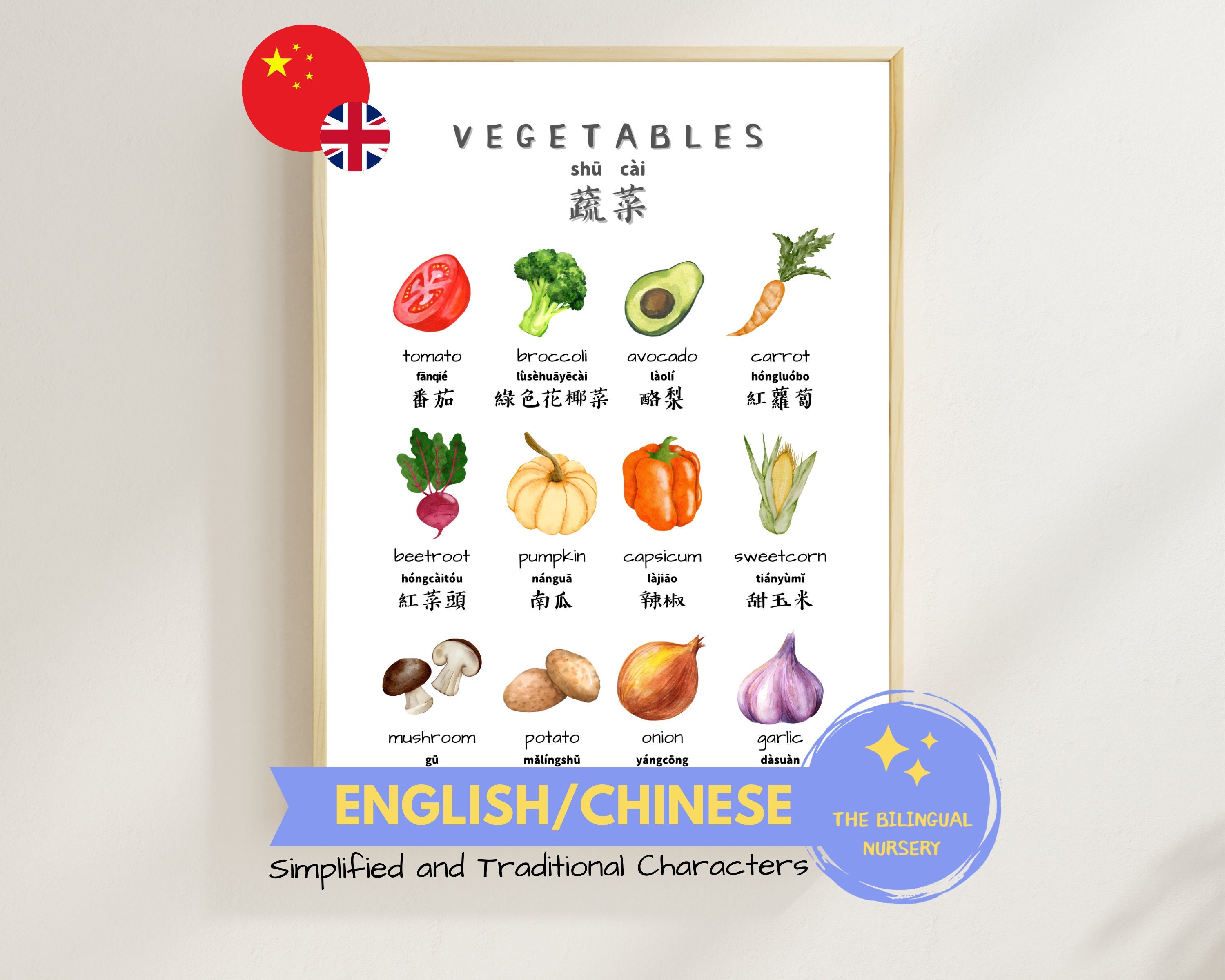 VEGETABLES CHINESE/ENGLISH Instant Download Educational Poster ...