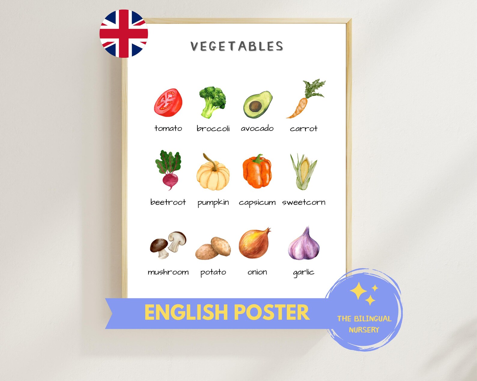 VEGETABLES ENGLISH Instant Download Educational Poster Montessori ...