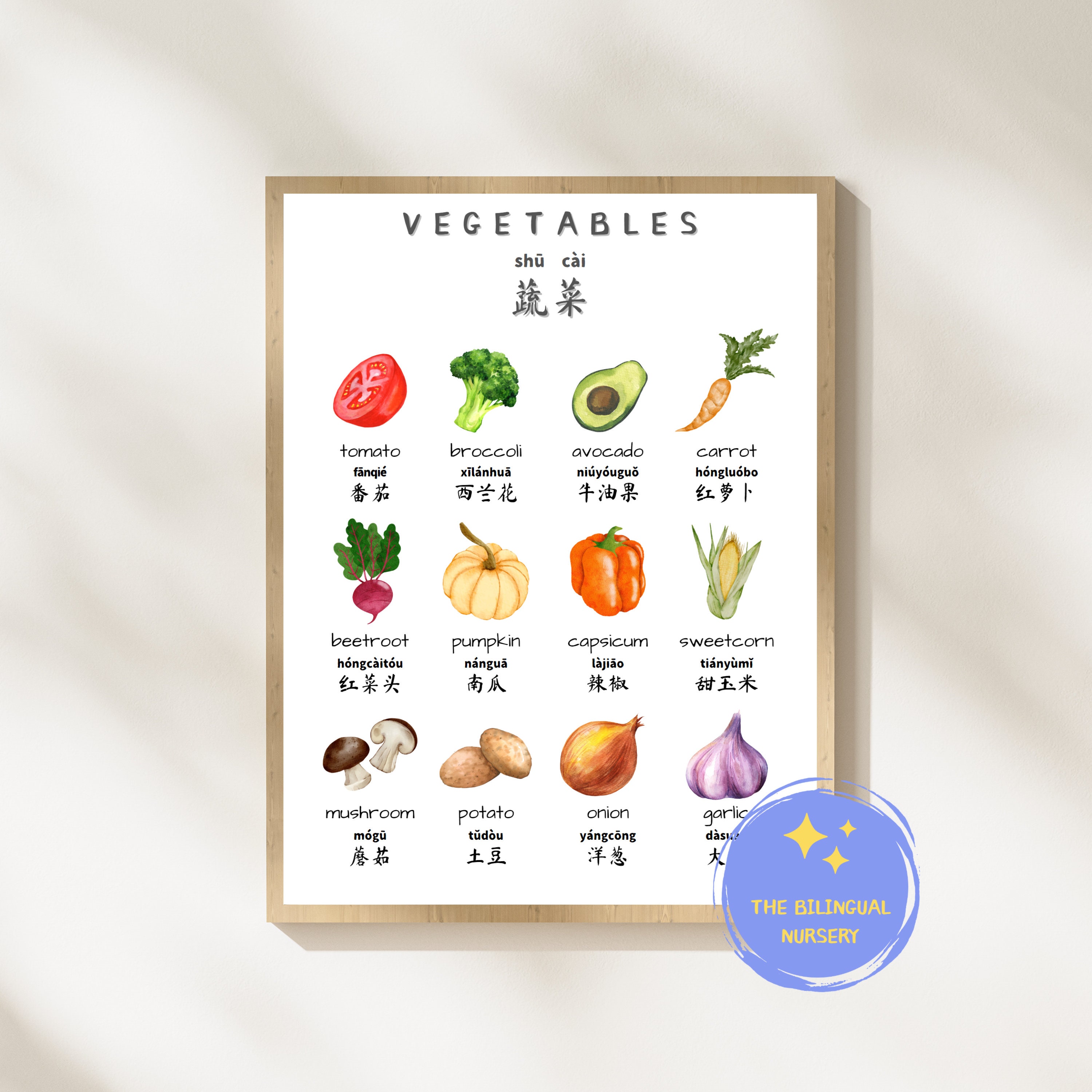 VEGETABLES CHINESE/ENGLISH Instant Download Educational Poster ...