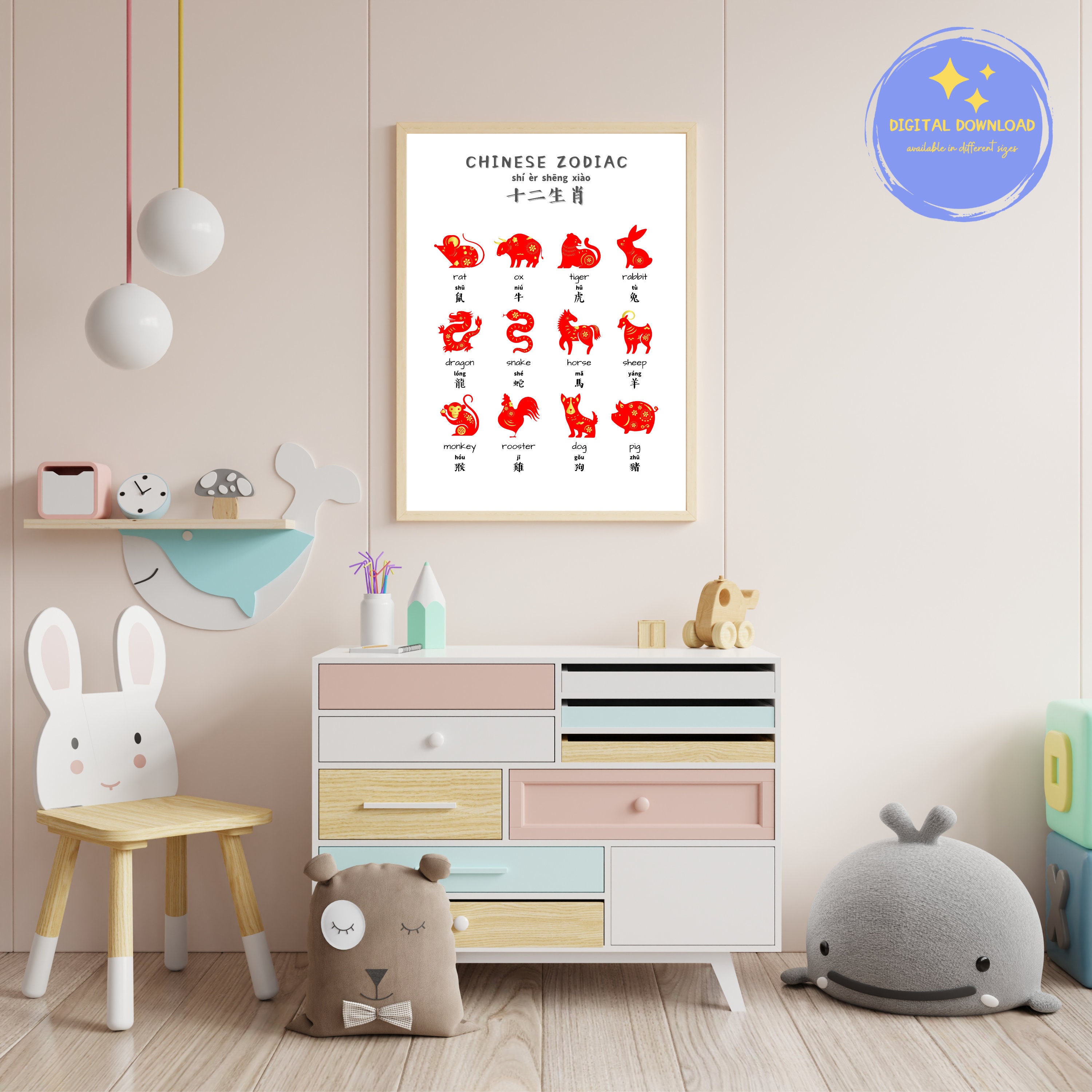 Chinese Zodiac ENGLISH/CHINESE Bilingual Poster Instant Download ...