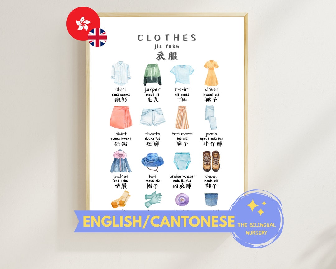 Clothes Poster Cantonese Bilingual Poster Jyutping Kids Poster ...
