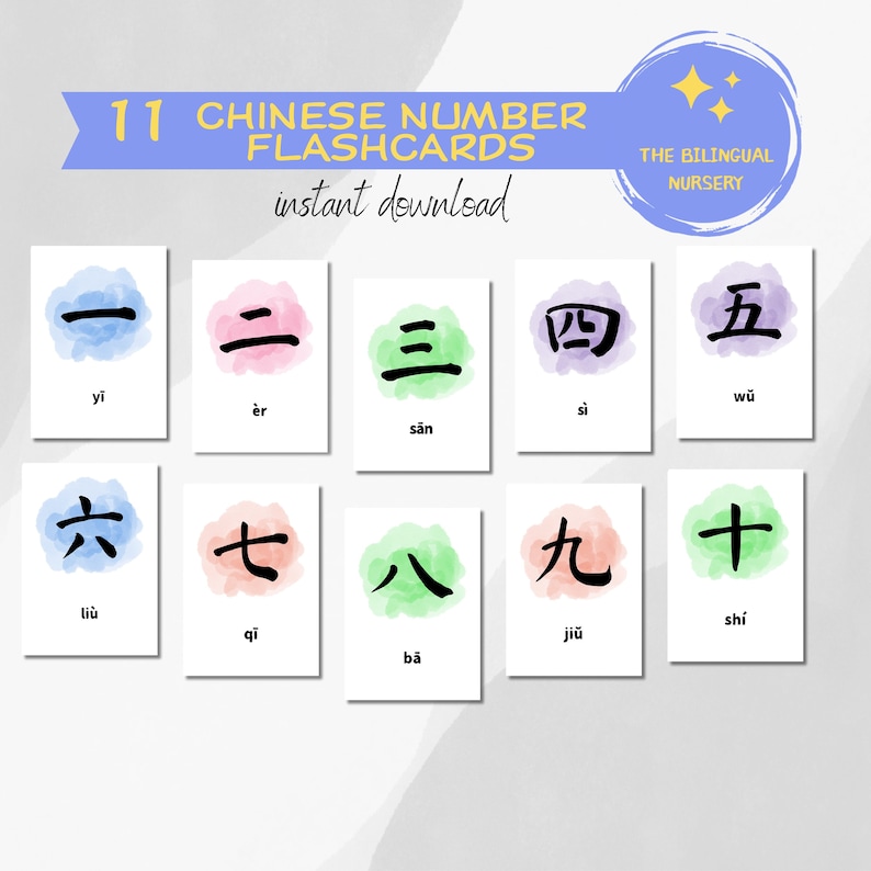NUMBERS CHINESE Flash Cards Instant Download Educational Montessori ...