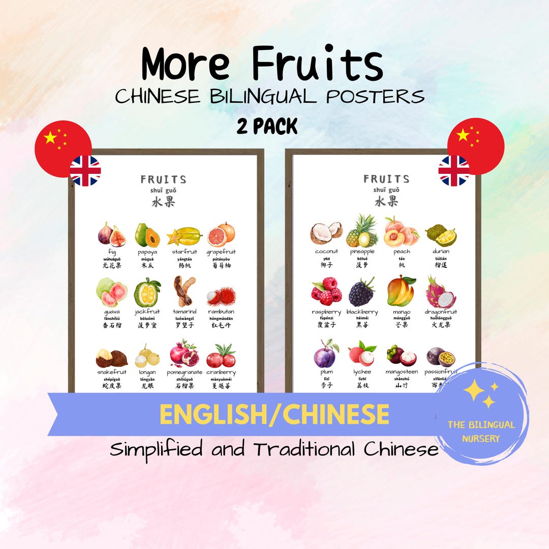 FRUITS English/chinese Bilingual Poster Exotic Fruits Asian Fruits ...