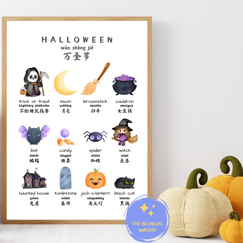 Halloween CHINESE/ENGLISH Instant Download Educational Poster ...