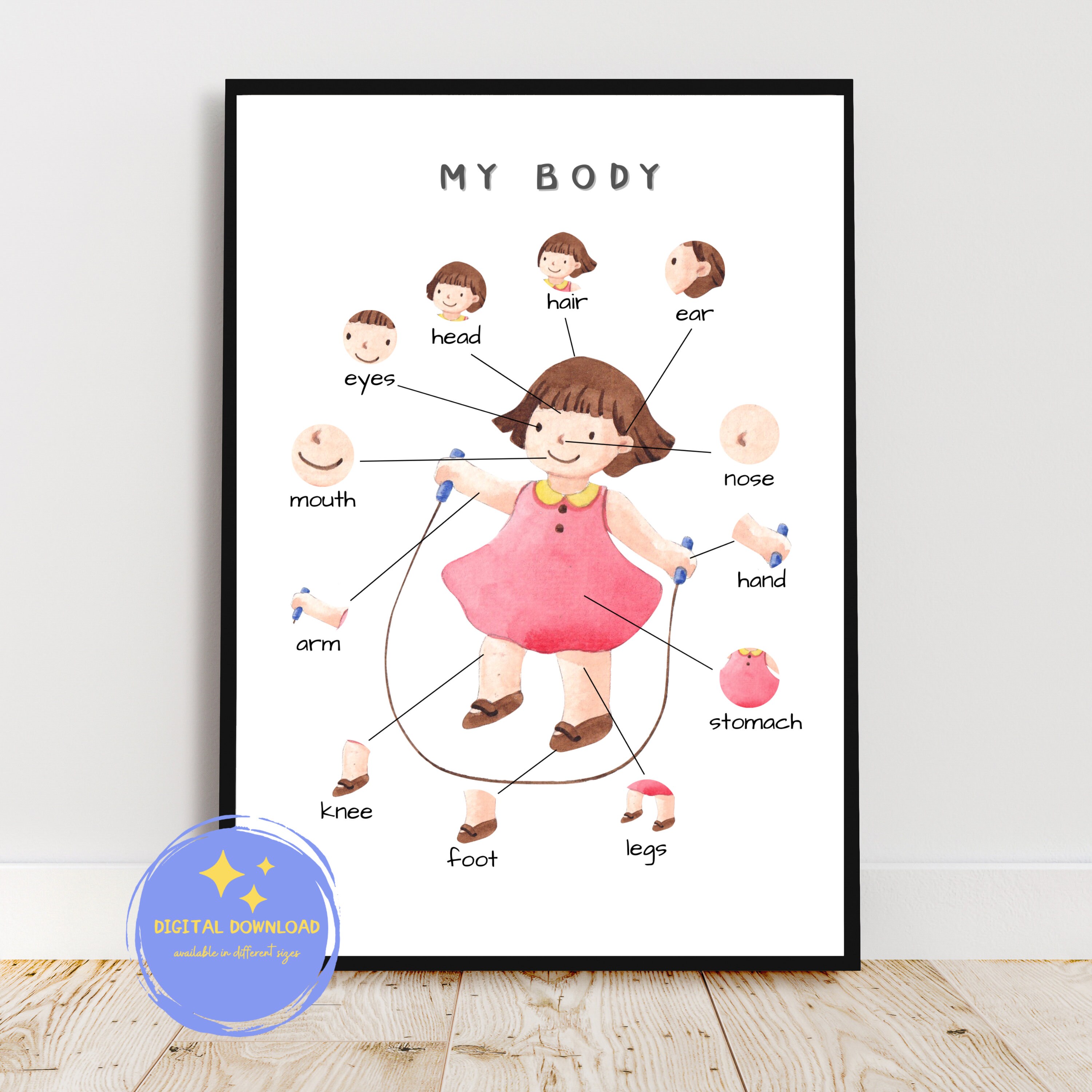 My Body Female ENGLISH Poster Instant Download Montessori Kids Children ...