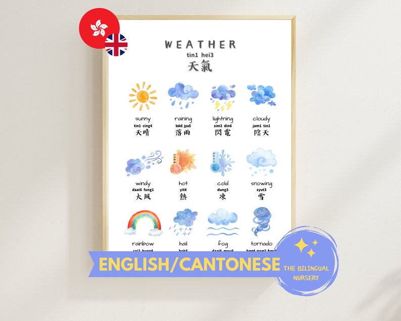 Weather Poster Cantonese English Educational Digital Download Weather ...