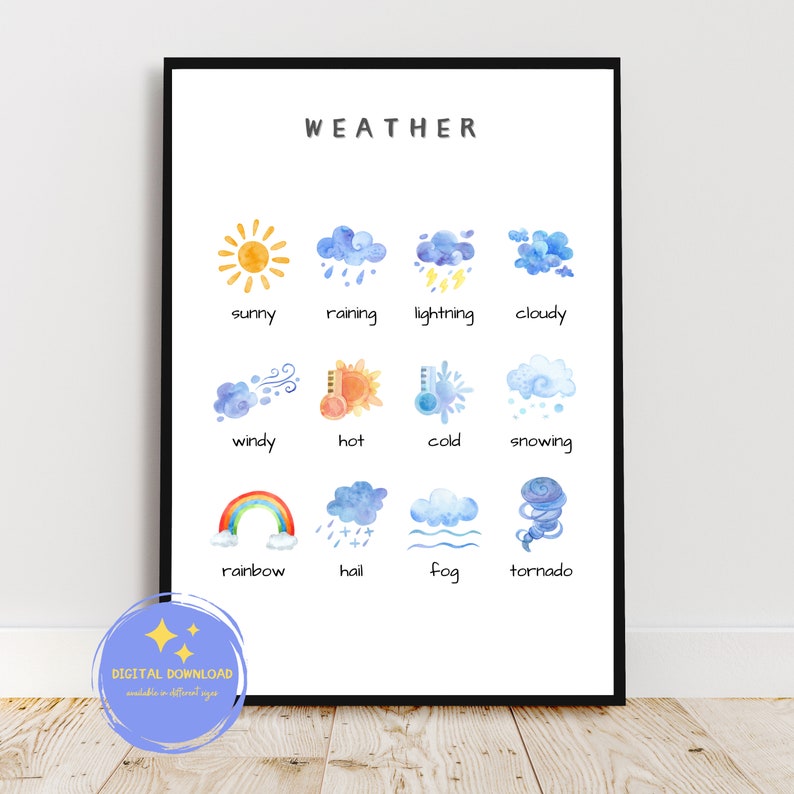 WEATHER ENGLISH Instant Download Educational Poster Montessori Kids ...