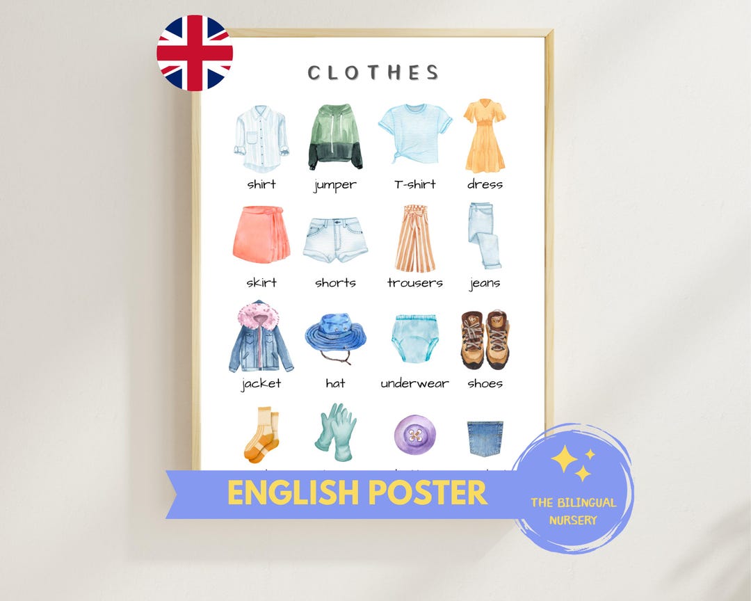Clothes ENGLISH Poster Instant Download Montessori Kids Children ...