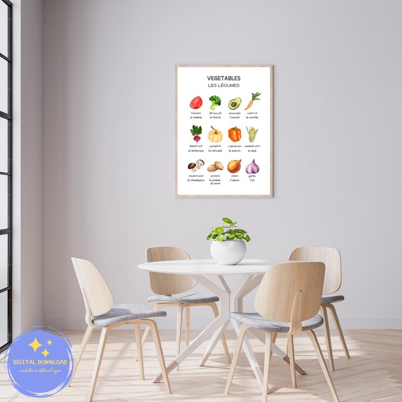 VEGETABLES FRENCH ENGLISH Bilingual Poster Instant Download Educational ...
