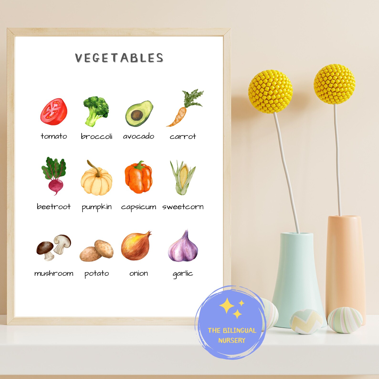 VEGETABLES ENGLISH Instant Download Educational Poster Montessori ...